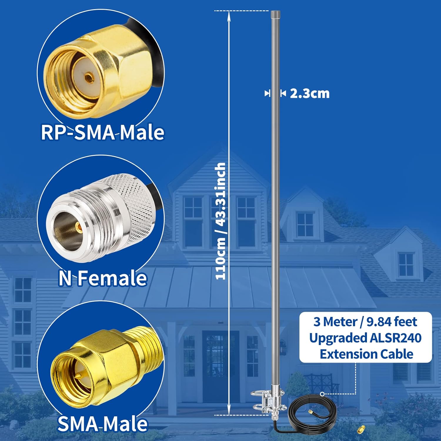 Bingfu 868Mhz Lora Antenna 8dBi Weatherproof Fiberglass N Type Male ...