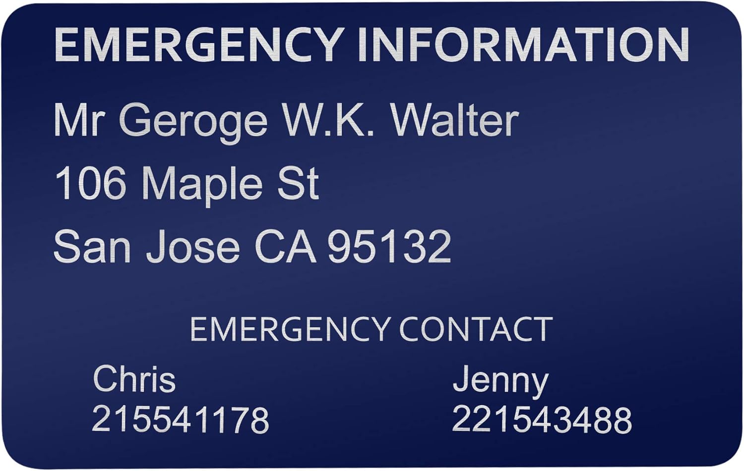 Amazon.com: Queenberry Aluminum Personalized Engraved Emergency Contact ...