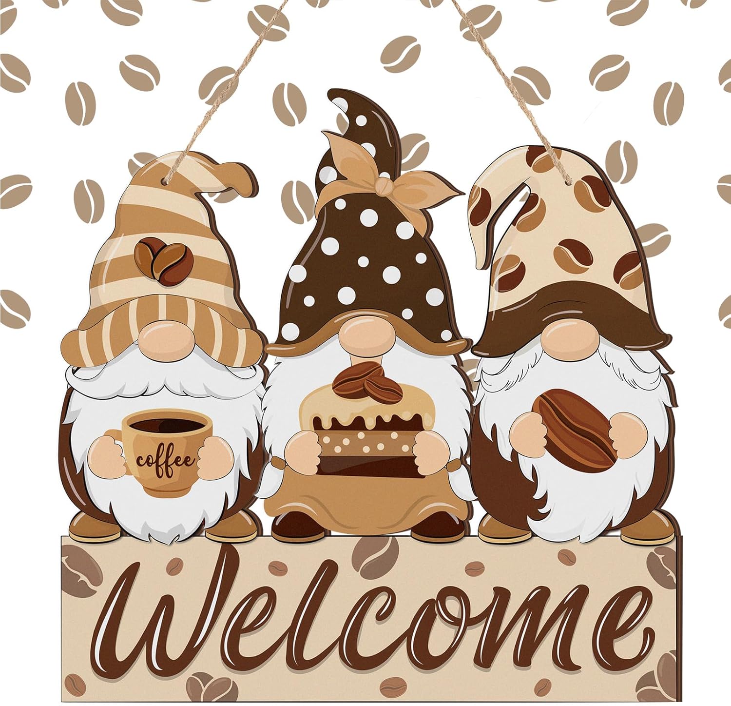 Amazon.com: Coffee Welcome Sign Wooden Gnome Hanging Sign Rustic Style ...