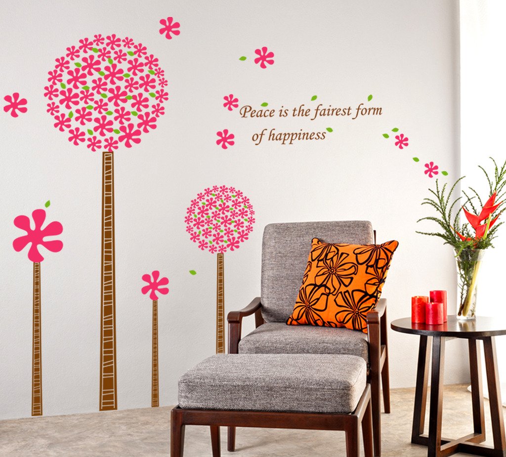 Decals Design 'Flowers in Pink Pandora Blowing Leaves with Peach and ...