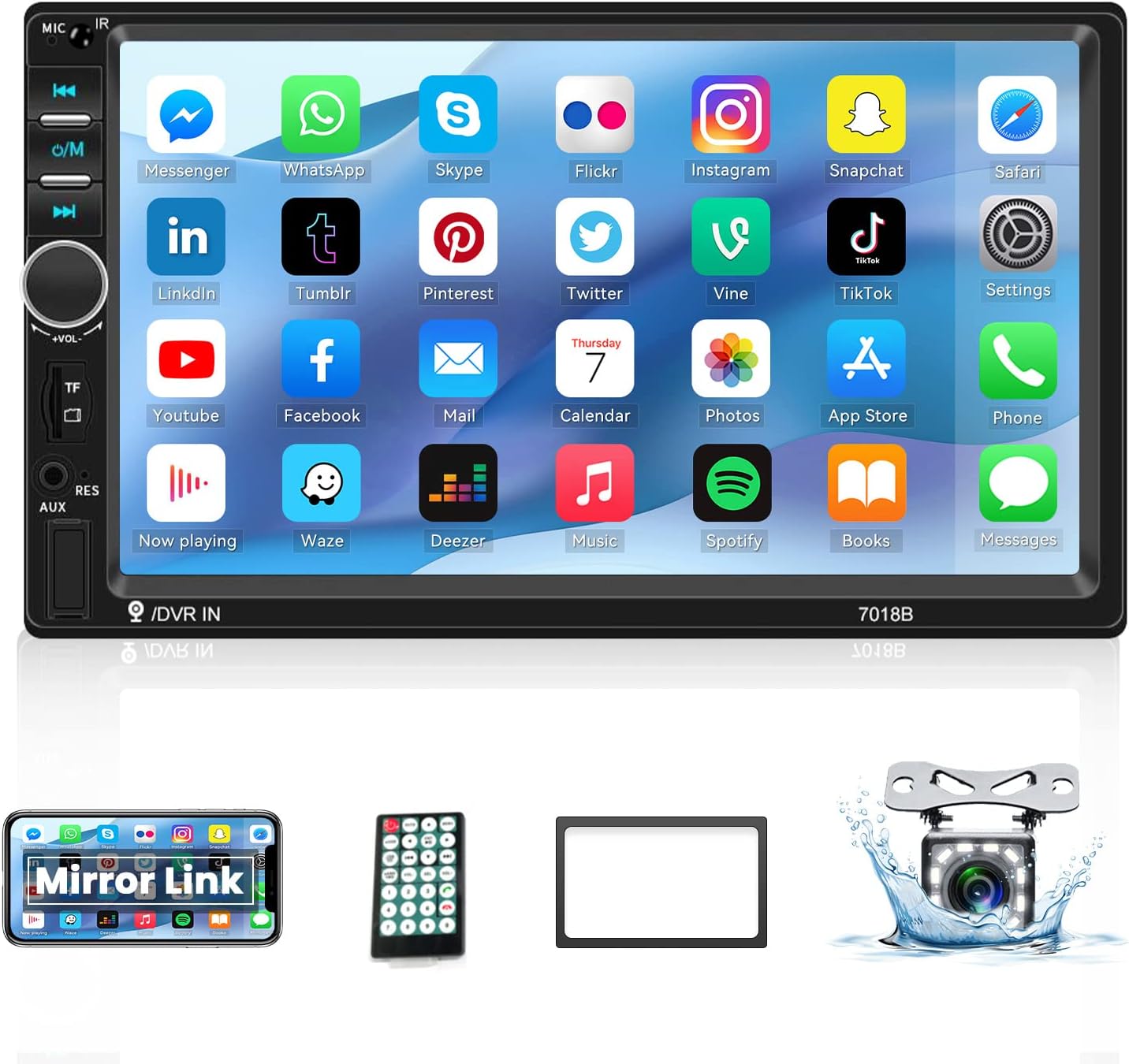 Double Din Car Stereo 7 inch Touch Screen 2 Din Radio Support Mirror ...
