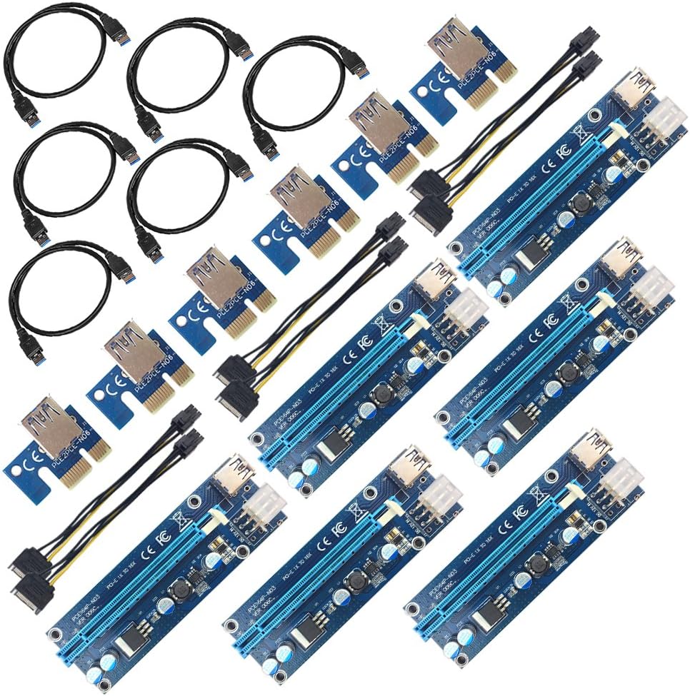 Amazon.com: 6-Pack PCIe Riser Cable VER 006 or Ver006C PCI-E 16x to 1x ...