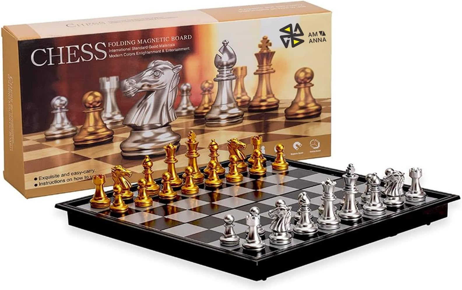 AM ANNA Magnetic Travel Chess Set, AM ANNA Plastic Portable Folding ...