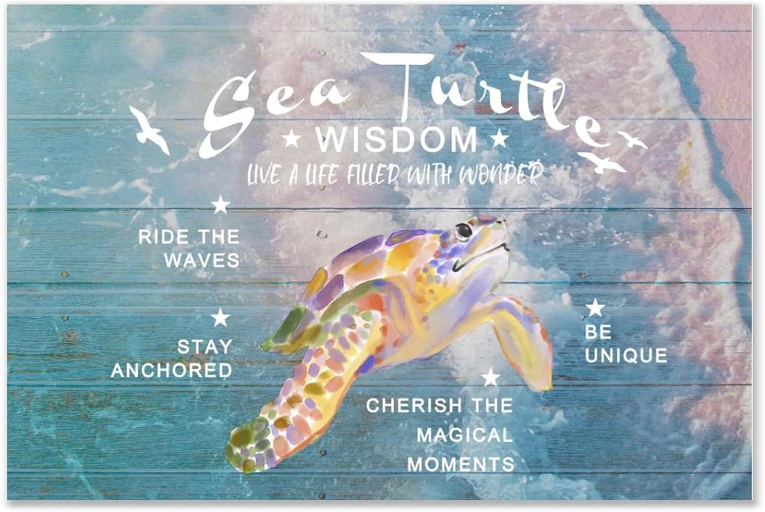 Amazon.com: Nautical Beach Ocean Theme Underwater Turtle Rustic Wall ...