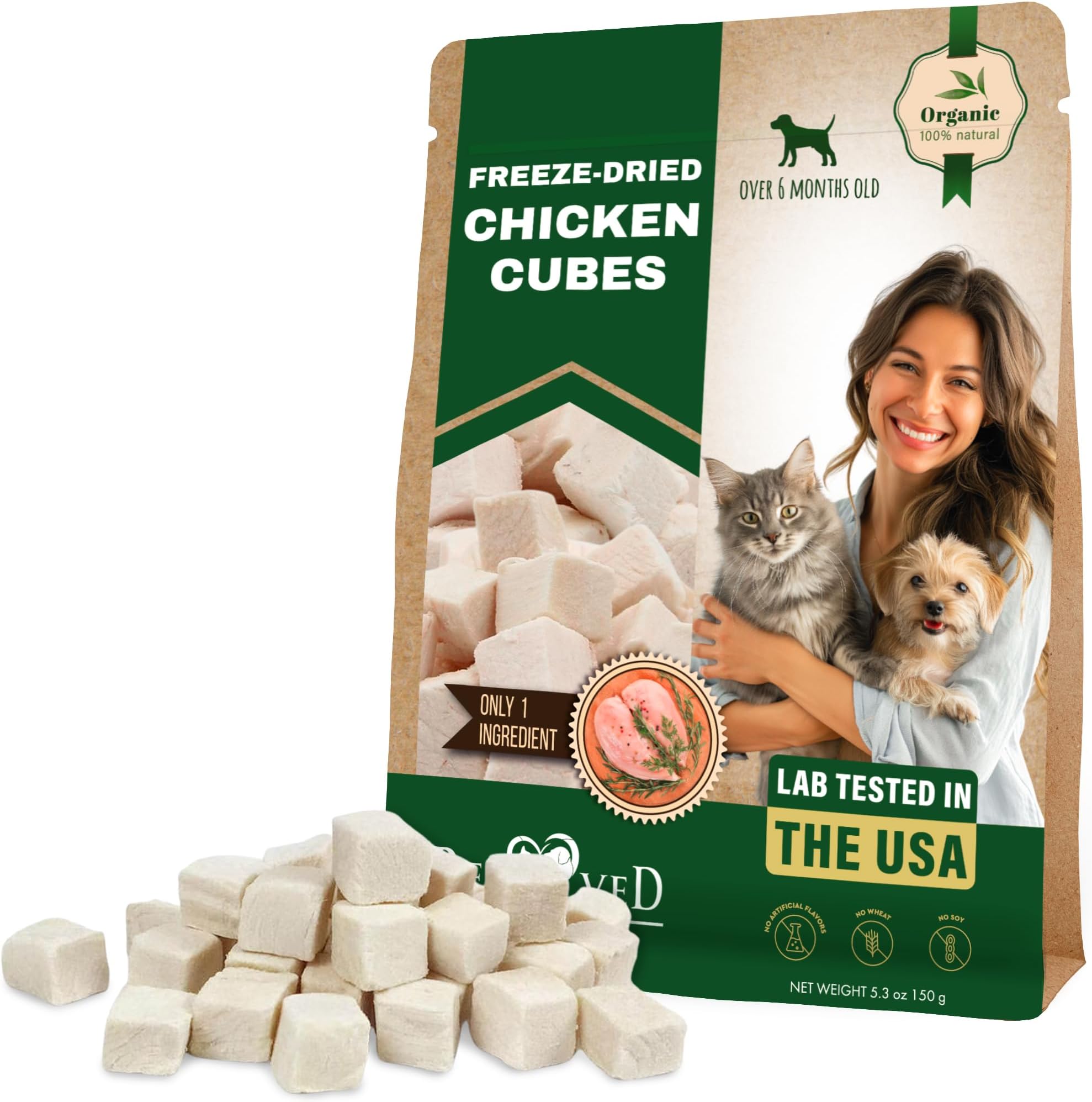 Dog & Cat Treats Freeze Dried Chicken Cubes 150 g - All Natural Meat Raw Pet Food - Human Grade ...