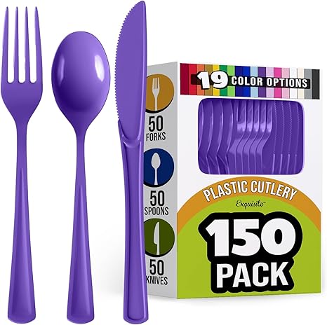 Amazon.com: Purple Plastic Silverware Heavy Duty 150 Pcs Purple Plastic ...