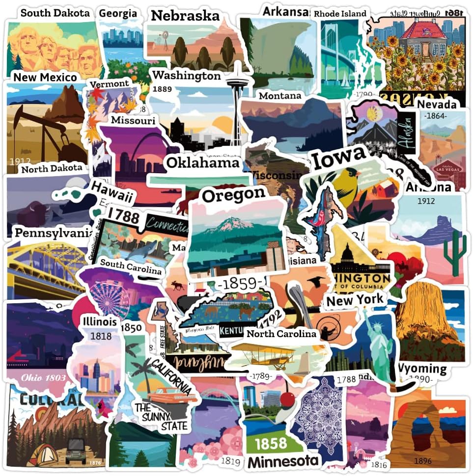Amazon.com: US Map Stickers - 50 Pack Around The World Stickers Map ...