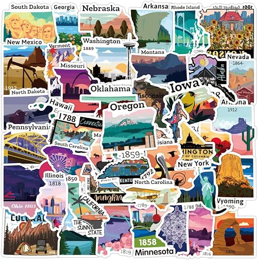 Amazon.com: US Map Stickers - 50 Pack Around The World Stickers Map ...