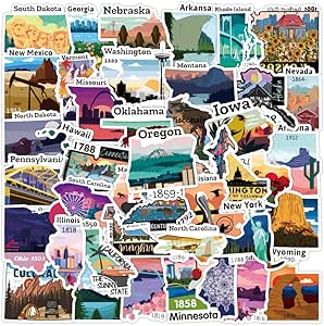 Amazon.com: US Map Stickers - 50 Pack Around The World Stickers Map ...