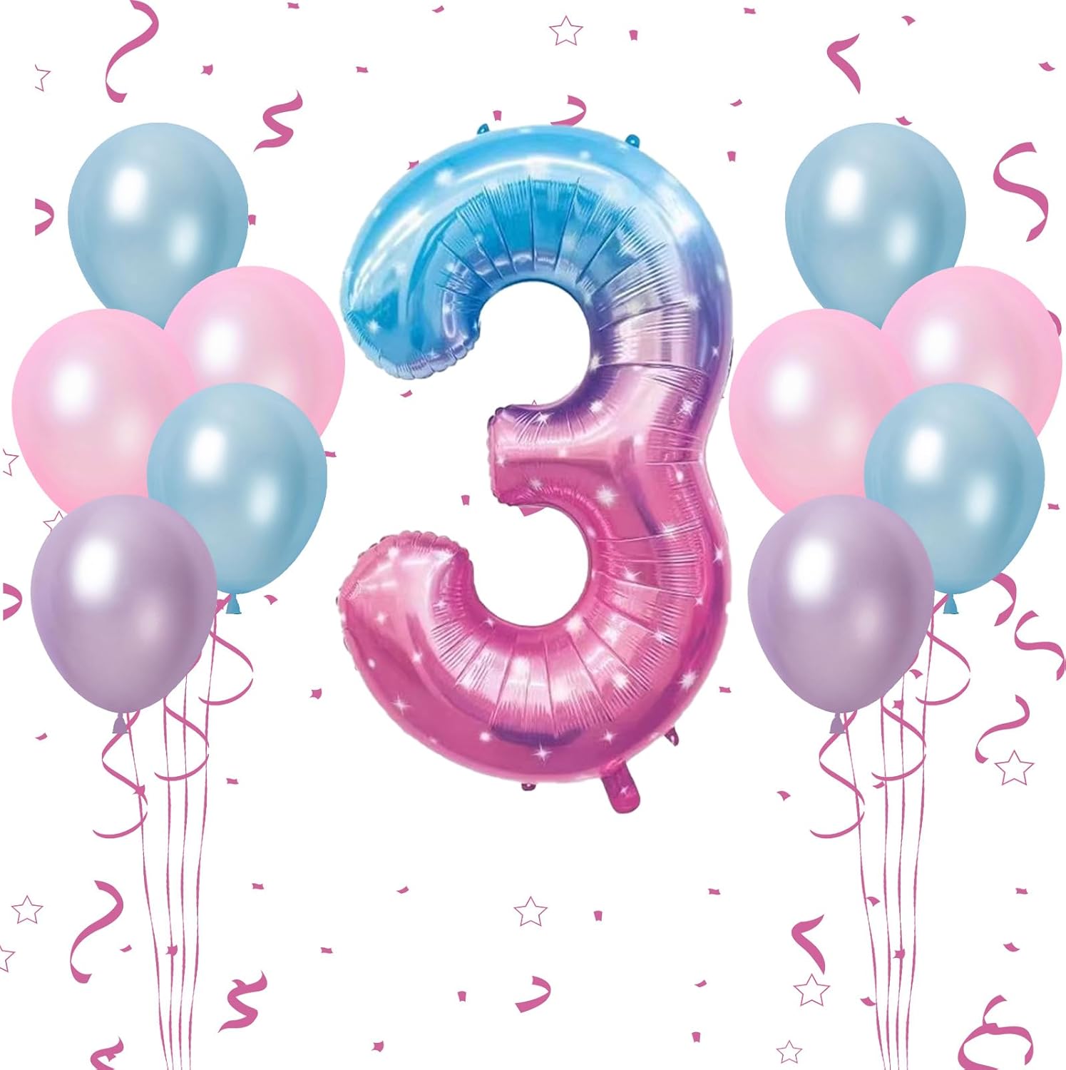 Amazon.com: 40 Inch Starry Sky Number 3 Balloon, 3rd Birthday Balloons ...