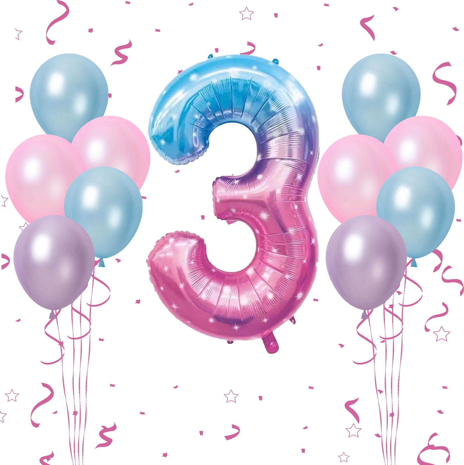 Amazon.com: 40 Inch Starry Sky Number 3 Balloon, 3rd Birthday Balloons ...