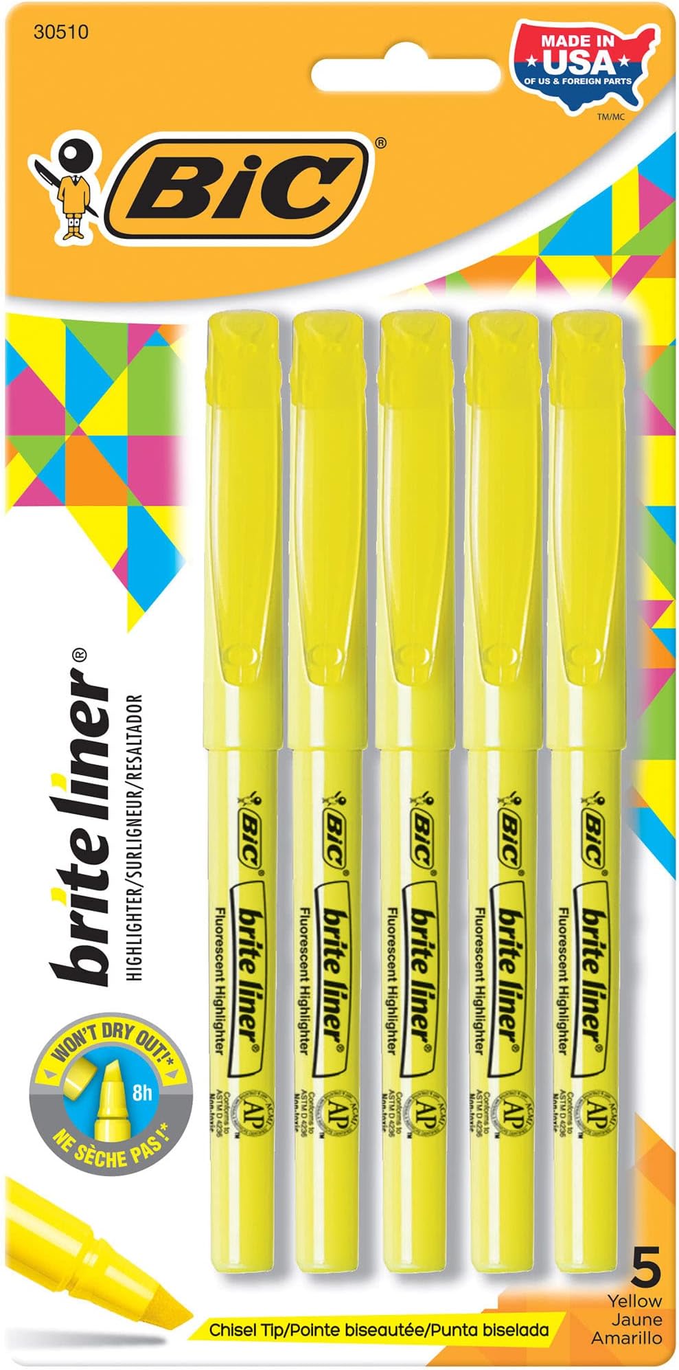 Amazon.com : Bic Brite Liner Highlighters Chisel Tip Multi-Color Bonus ...