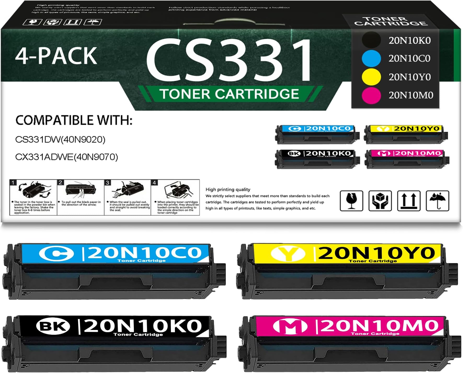 Amazon.com: CS331 CX331 Toner Cartridge Set: Dophn 4 Pack 20N10K0 ...