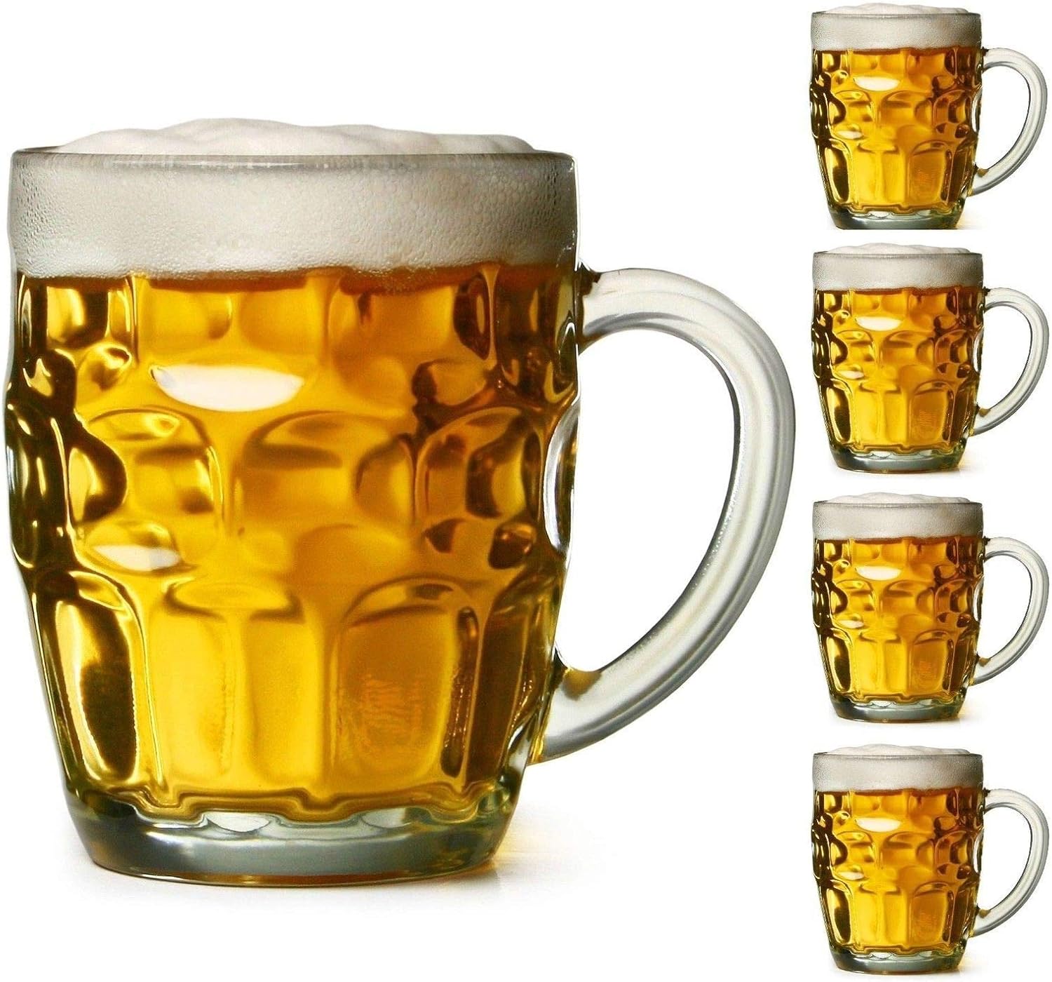 Amazon.com | 4x Dimple Stein Beer Mug Dimpled Clear Glass Mugs 16.9 Oz ...