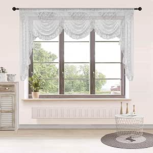 Amazon.com: Risuho Elegant White Flower Sheer Swag Valance Waterfall ...