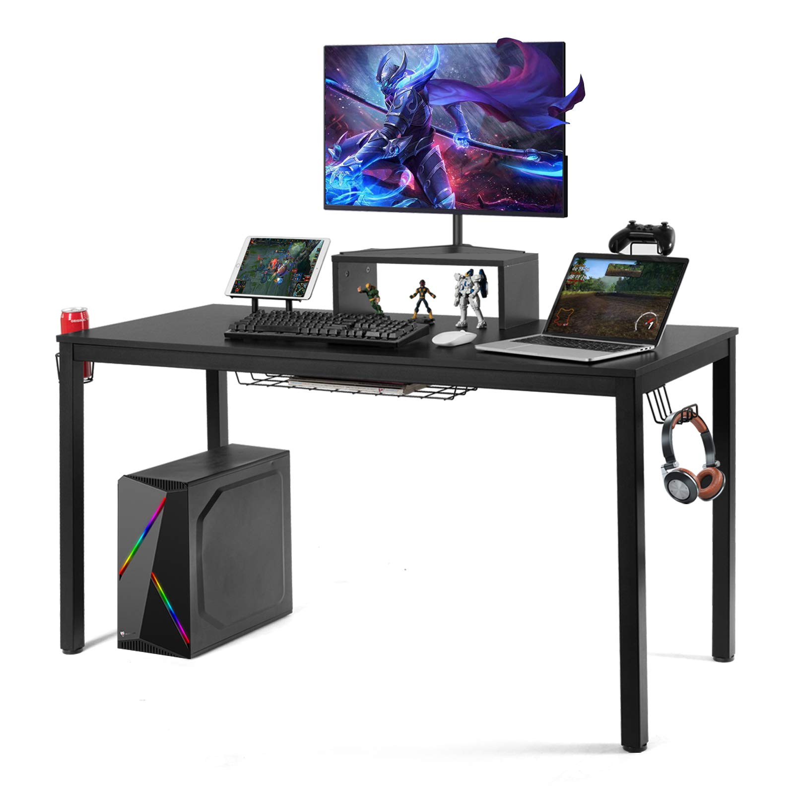 Amazon.com: POWERSTONE Gaming Desk 55" with Monitor Shelf Gaming Table ...