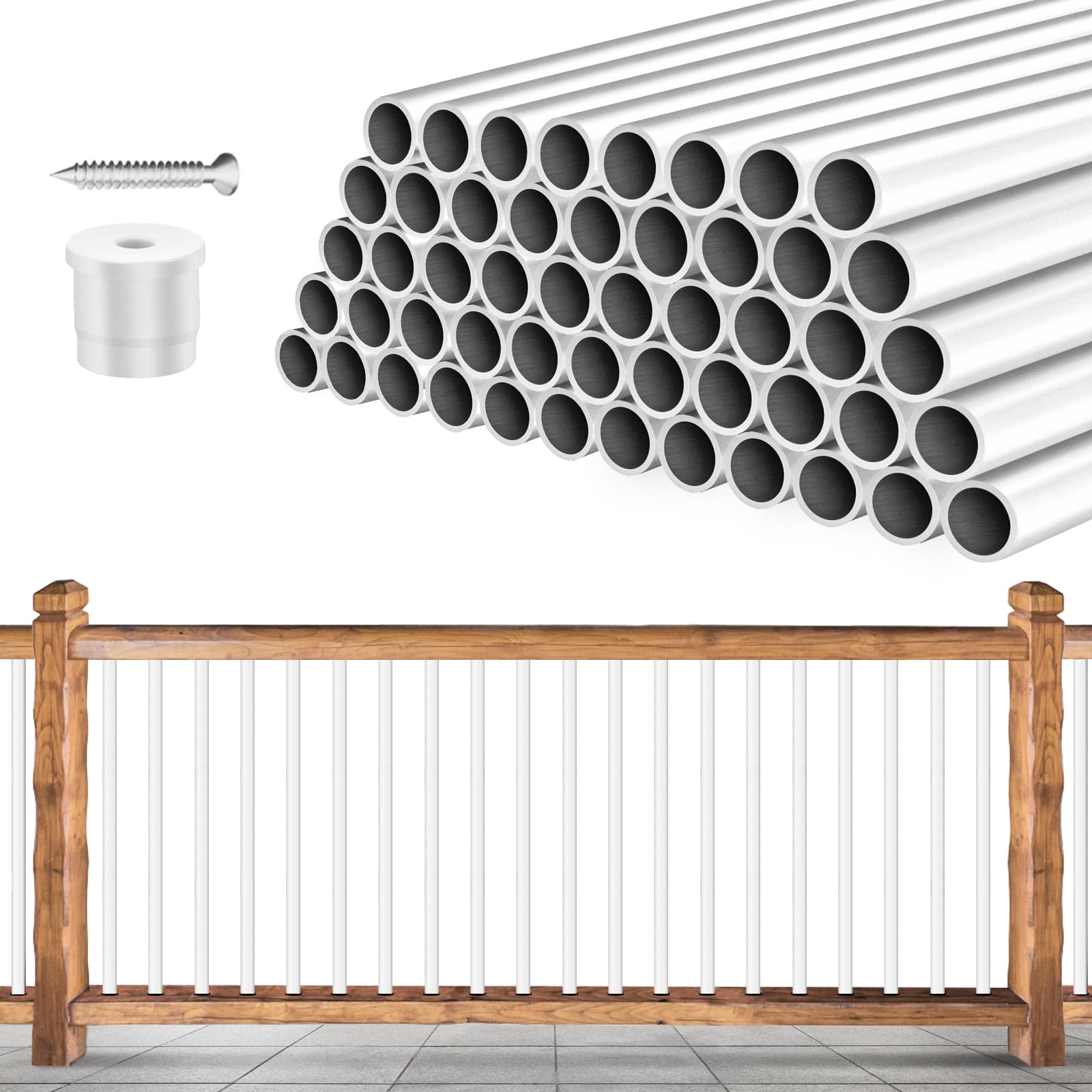 Snapklik.com : 101 Pack Aluminum Deck Balusters 26" X 3/4" White Round ...