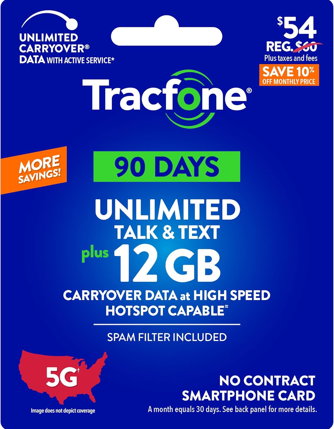 Amazon.com: Tracfone $54 Unlimited Talk & Text, 12 GB of Data / 90 Days ...