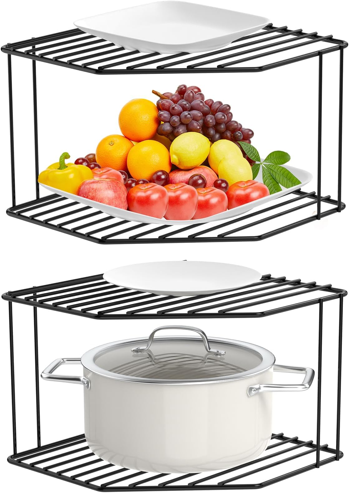 Amazon.com: AKAZA 2Pcs 2-Tier Corner Stackable Organizer Shelf for ...