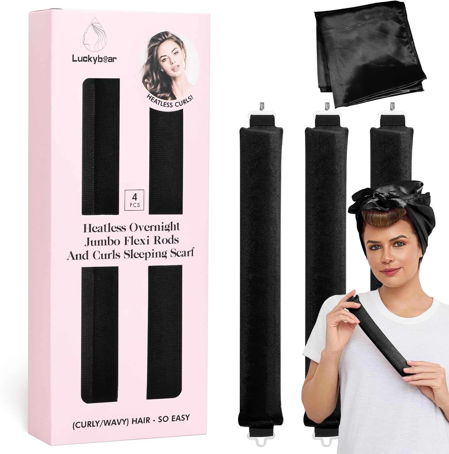 Amazon.com : Overnight Heatless Hair Curler Jumbo Set, Overnight Rods ...