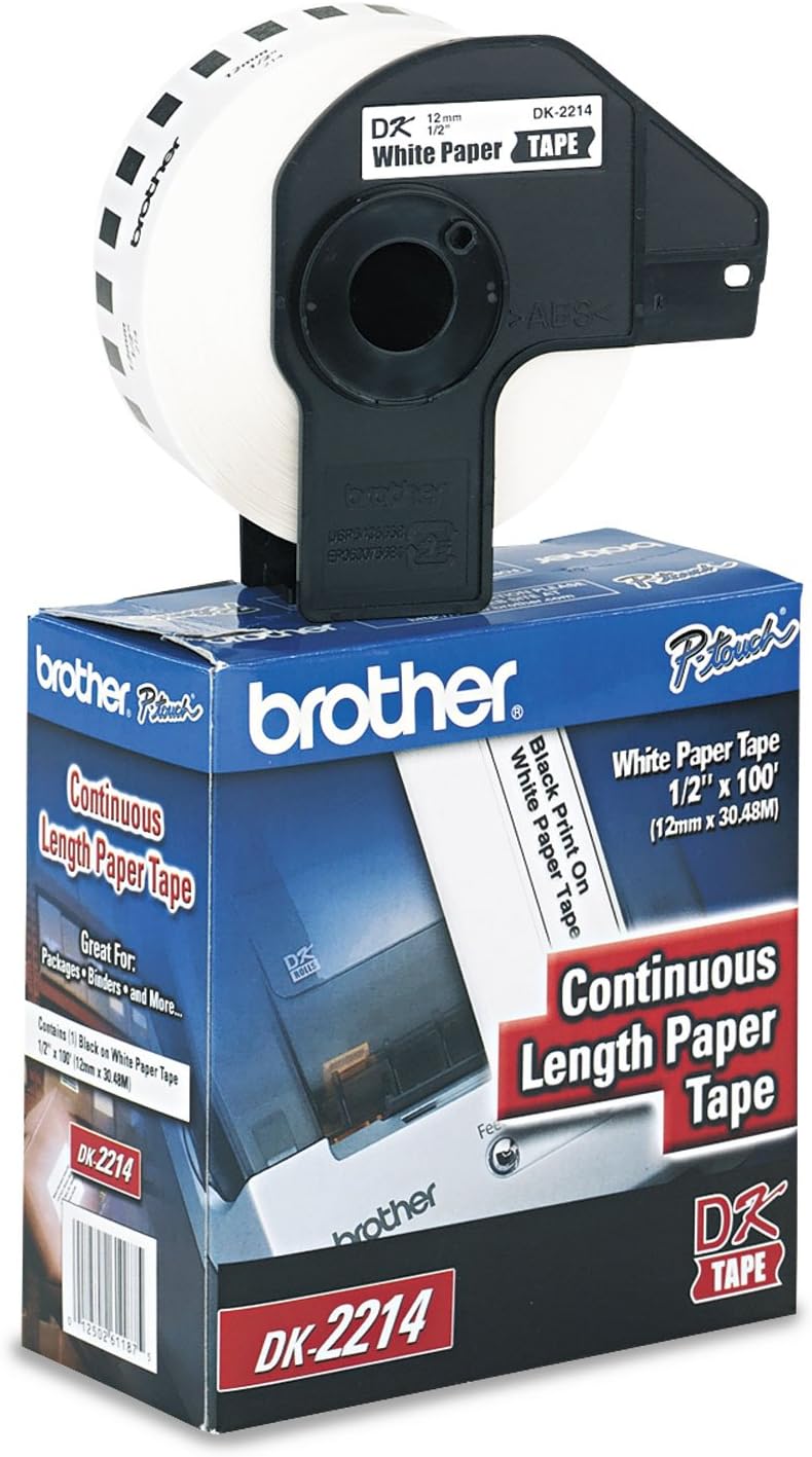 Brother Genuine DK-2214 Continuous Length Black on White Paper Tape for ...