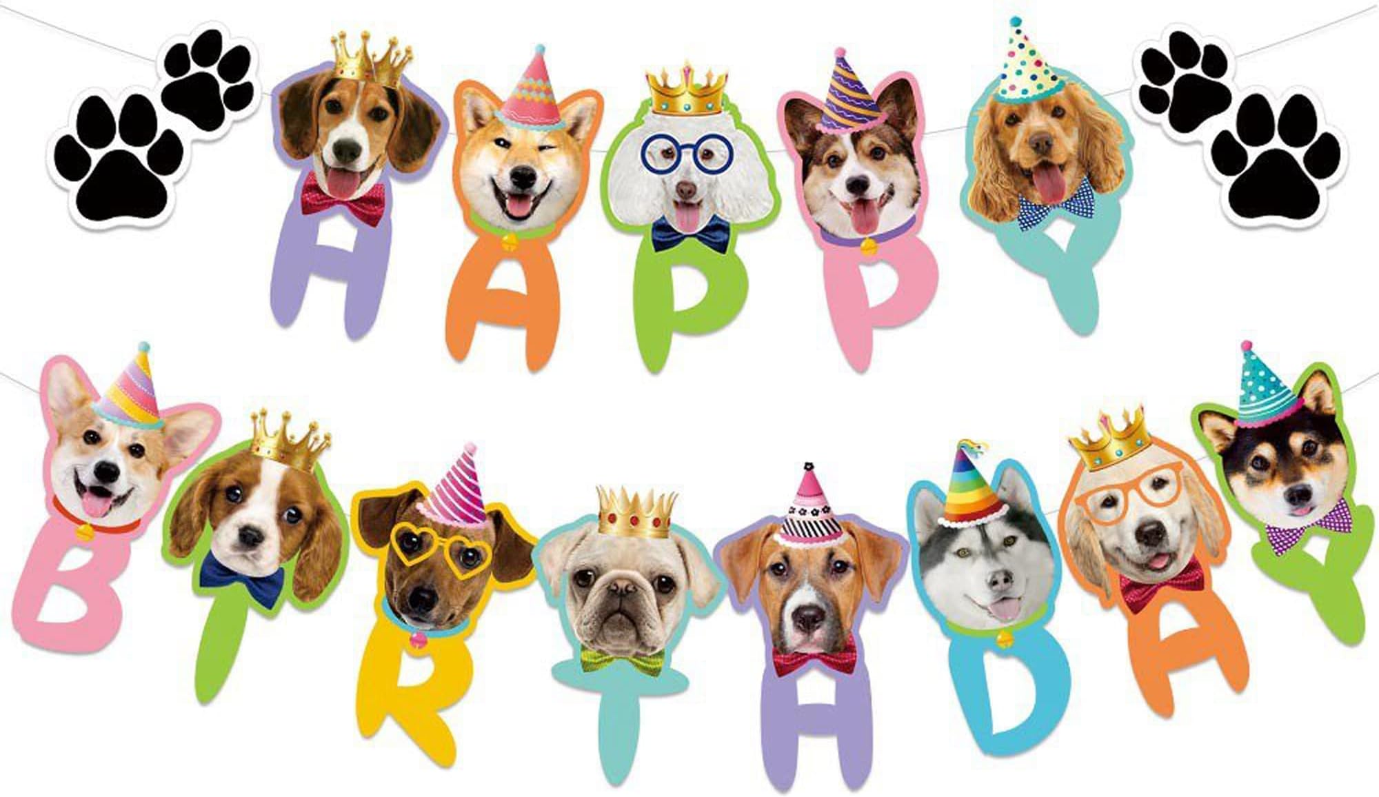Amazon.com: TSJ Happy Birthday Dog Birthday Banner, Dog Face Party ...