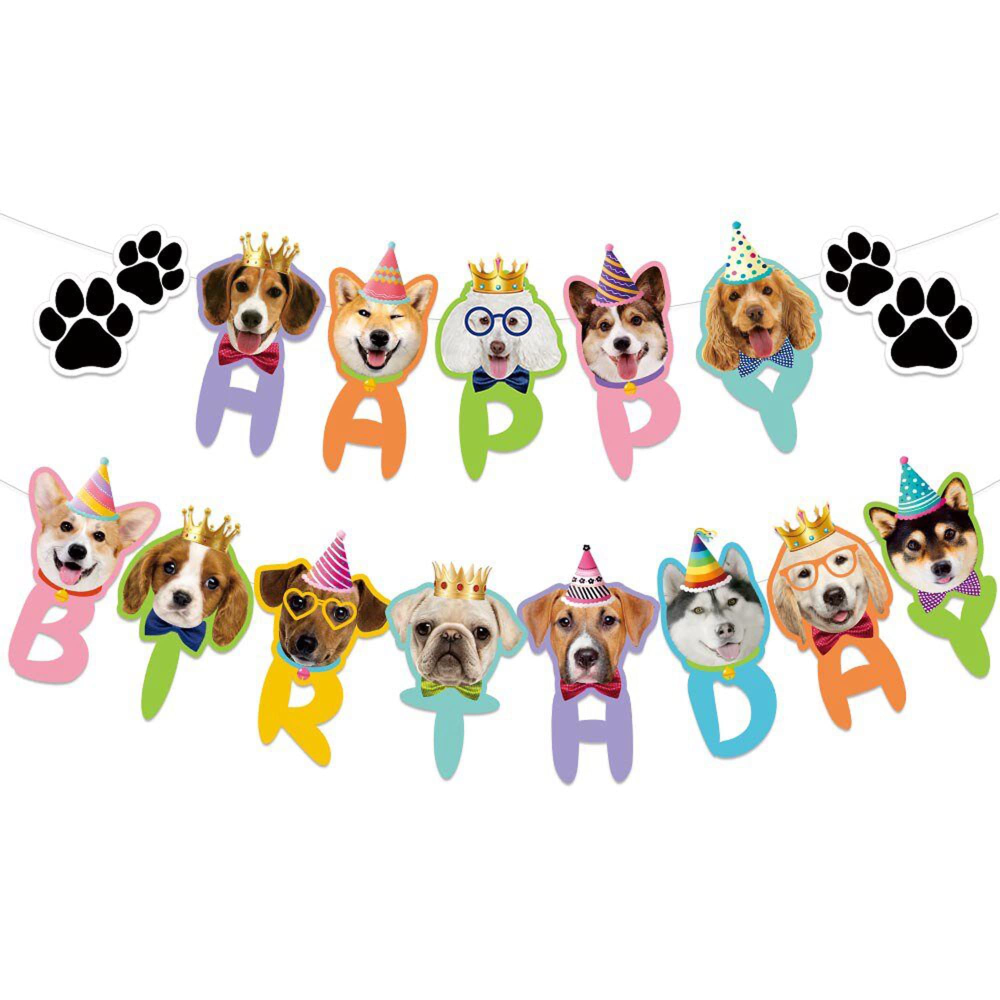 Amazon.com: TSJ Happy Birthday Dog Birthday Banner, Dog Face Party ...