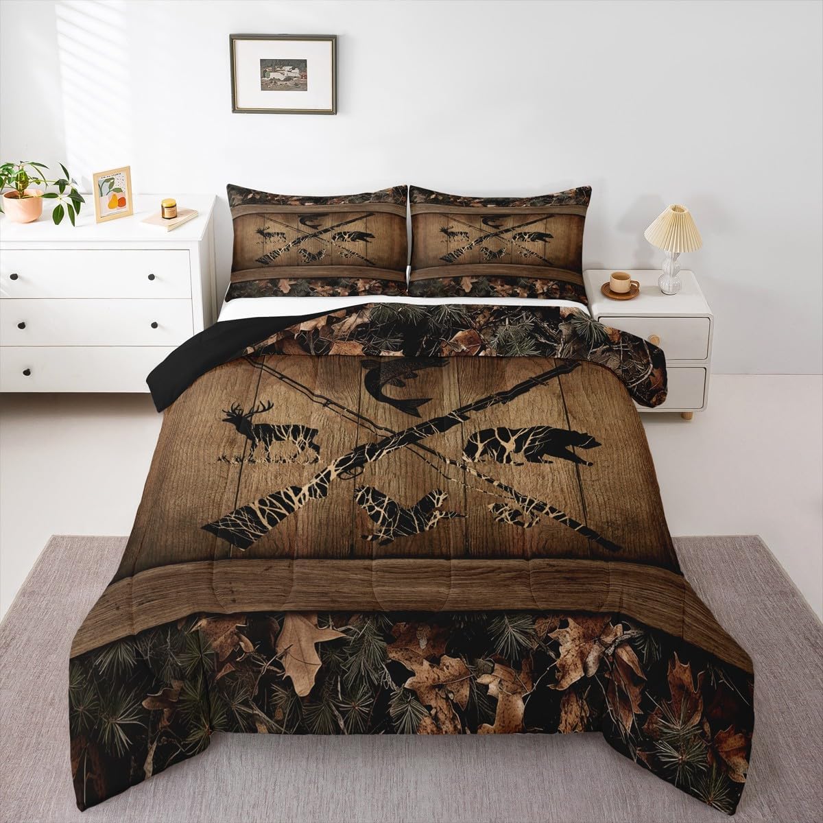 Amazon.com: Erosebridal Rustic Farmhouse Bedding Sets Retro Camo Cabin Lodge Comforter Set Queen ...