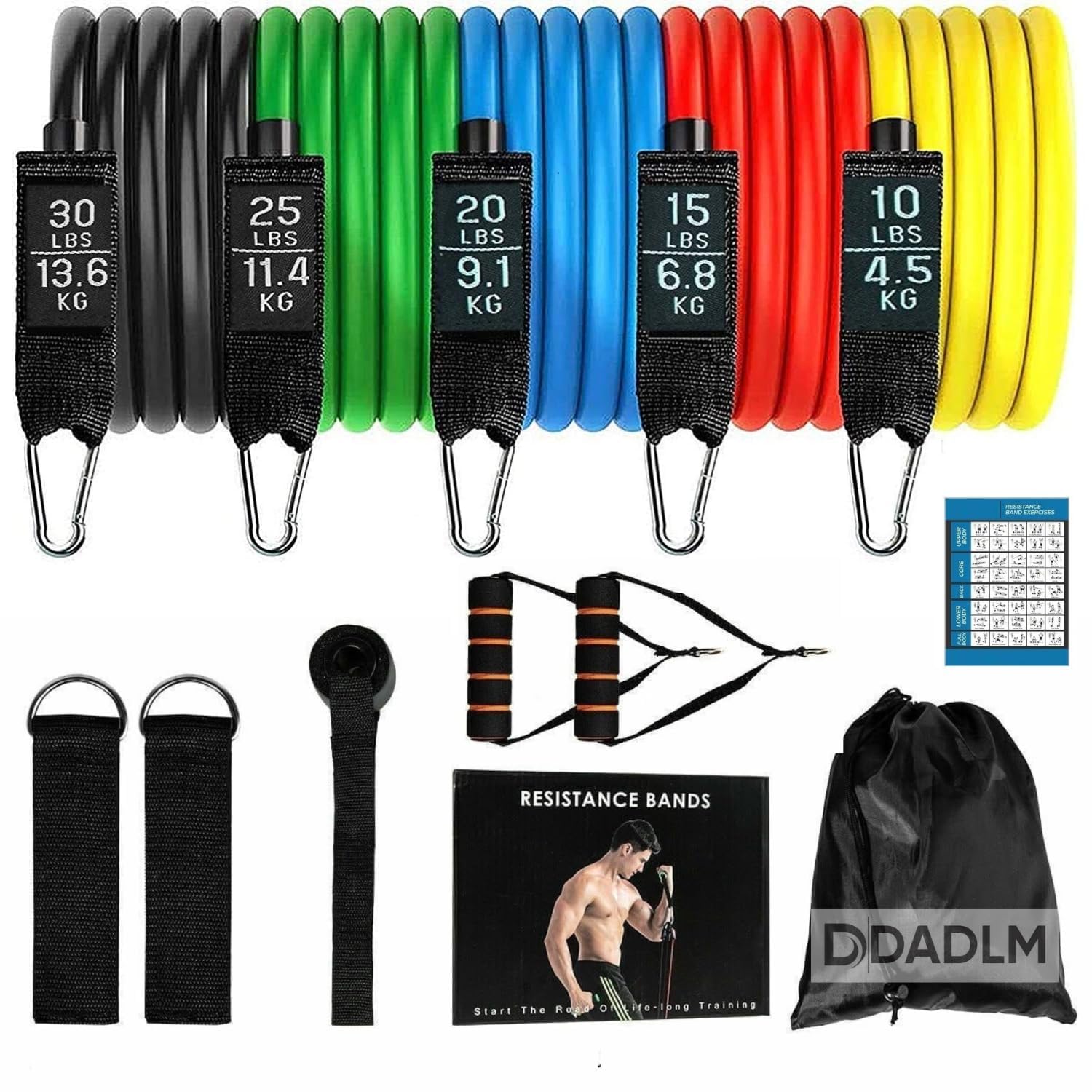 DADLM® Resistance Bands Set for Exercise, Stretching and Workout Toning ...