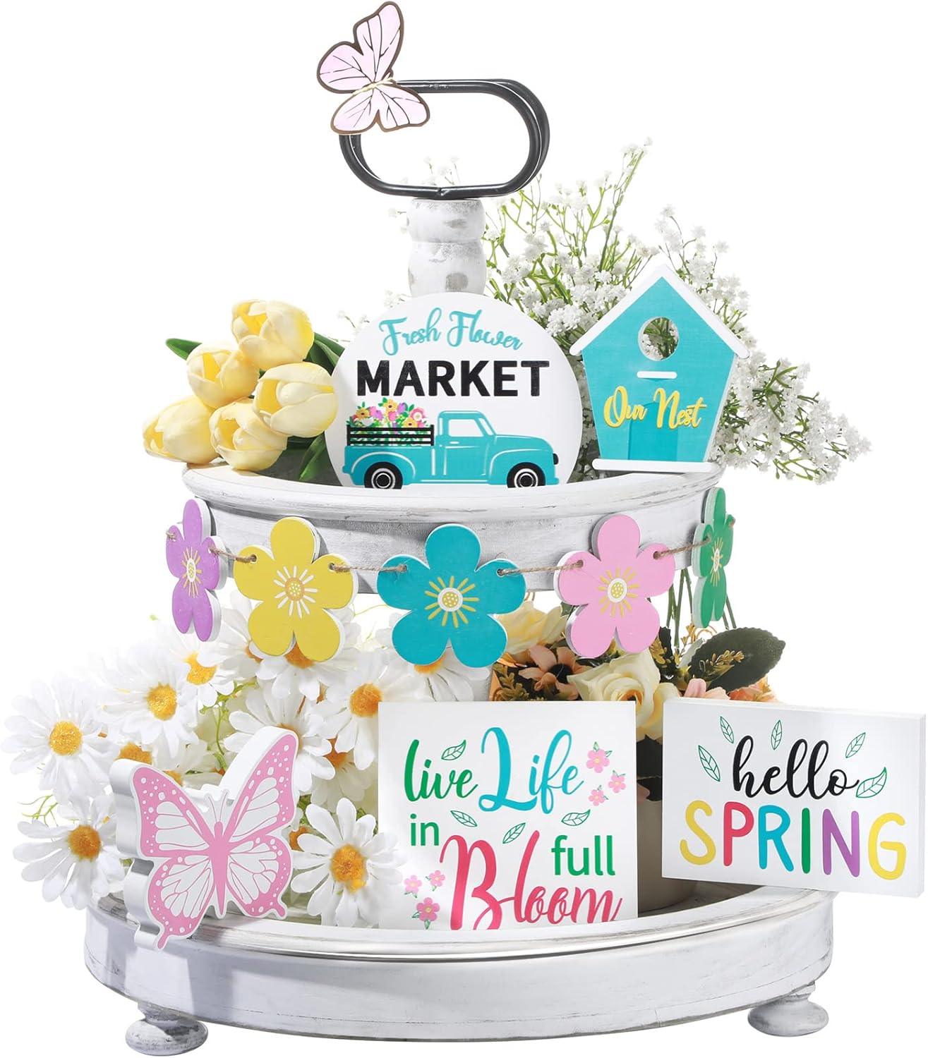 Amazon.com: Yalikop 10 Pcs Easter Tiered Tray Decoration Hello Spring ...