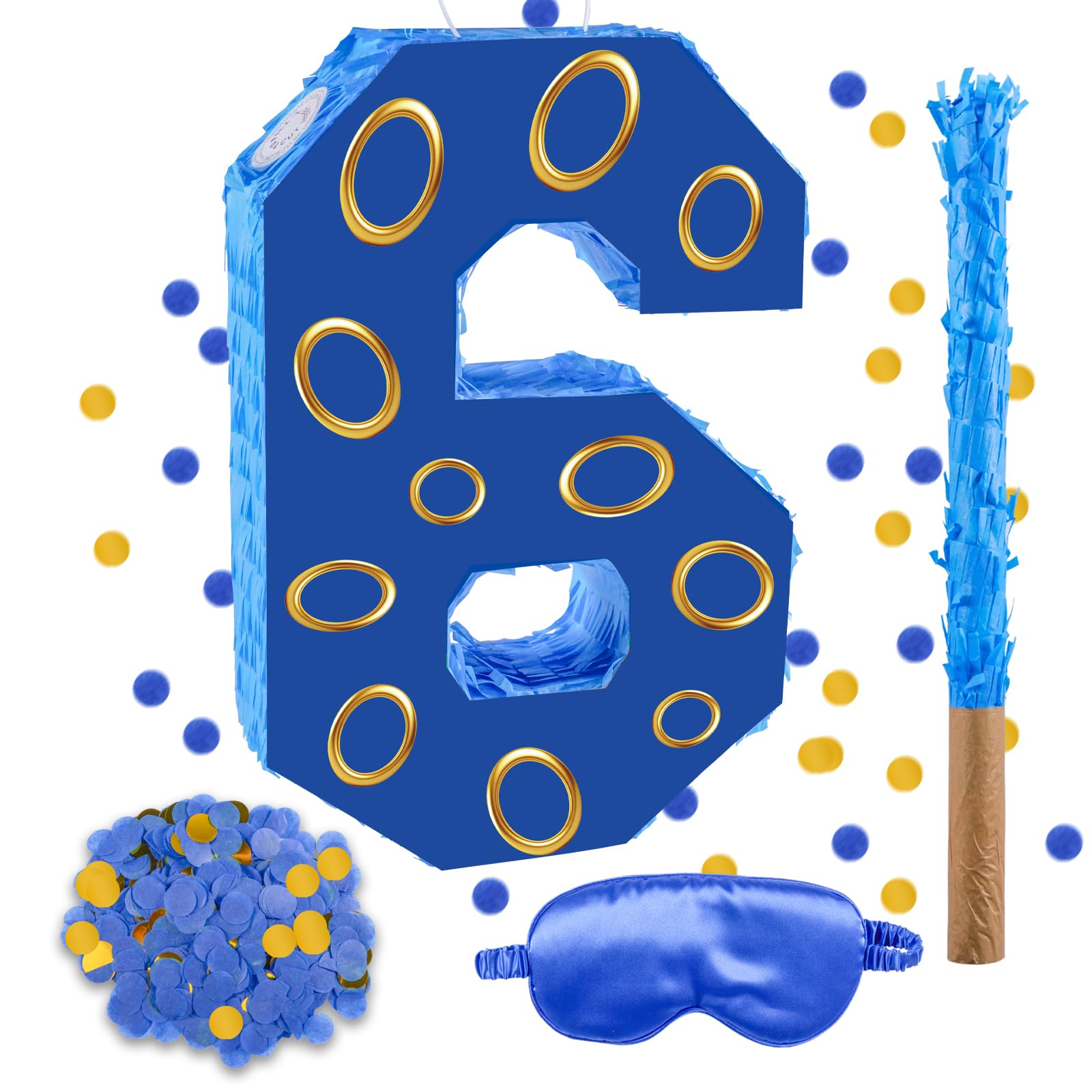 Snapklik.com : 16 Inch Number 6 Double Sided Printing Blue Gold Ring Pinata
