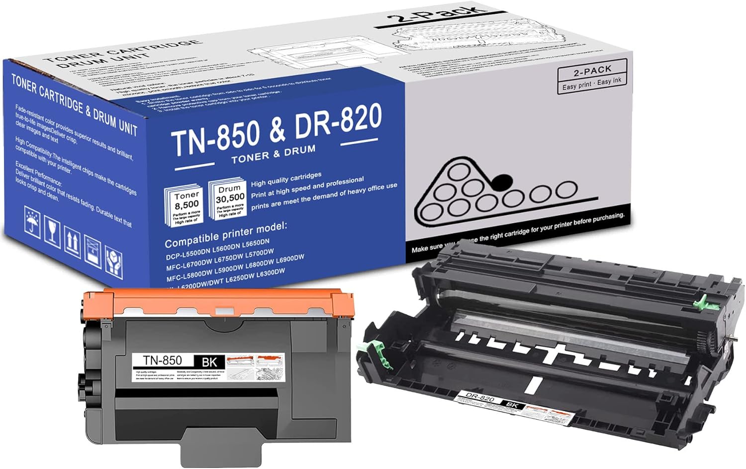 Amazon.com : 1 Pack TN-850 High Yield Toner Cartridge and 1 Pack DR-820 ...