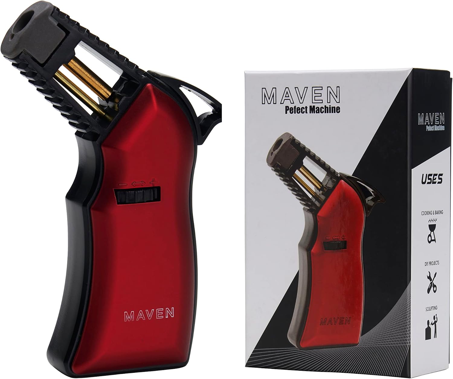 Amazon.com: Maven Perfect Machine 手持手電筒 - 丁烷噴射打火機 - 可調式火焰和安全鎖 - 可補充強力 ...