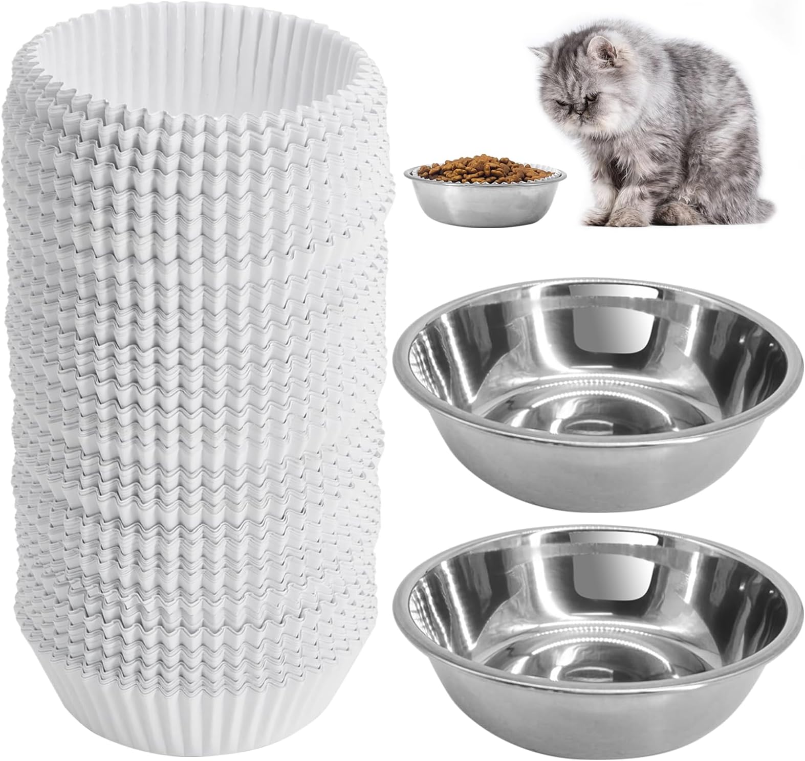 letesult 300PCS Disposable Cat Food Bowls & 2PCS Stainless Steel Cat ...