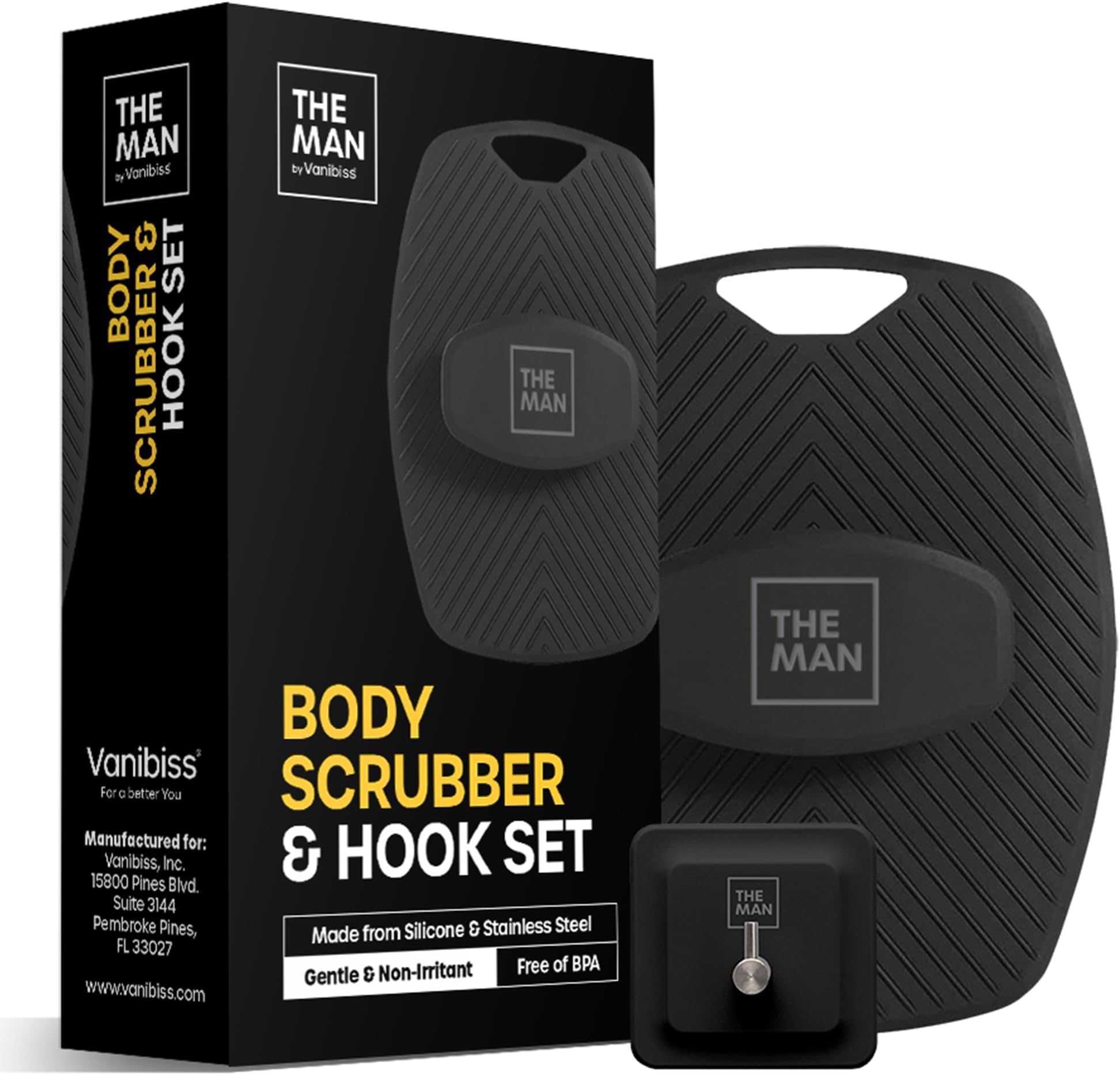 Amazon.com : The Man Body Scrubber & Hook Set - Silicone Body Scrubber ...