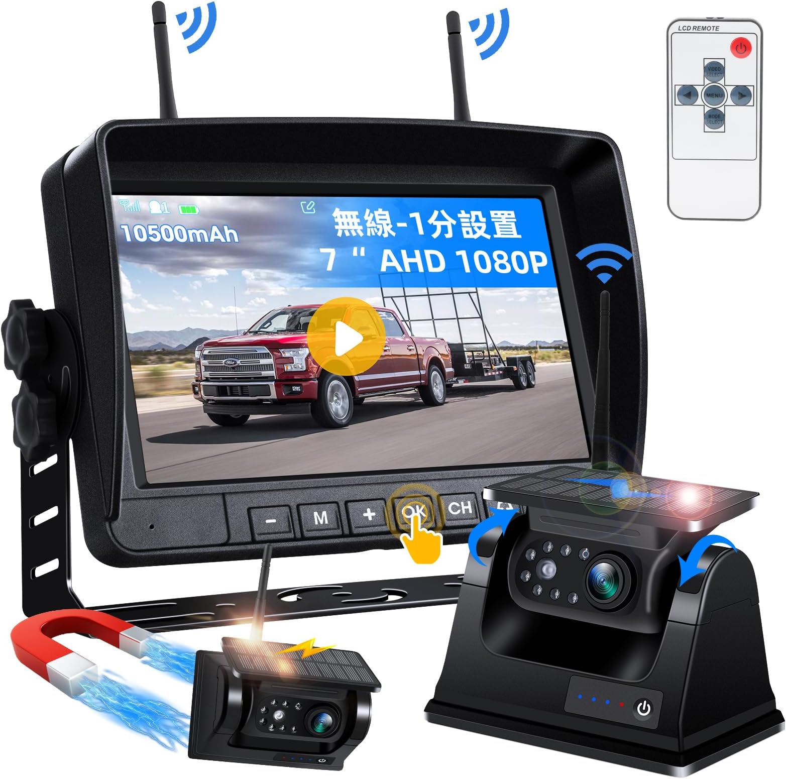 Amazon.co.jp: AUTO-VOX Solar1ソーラーワイヤレスバックモニター デジタル 電磁波干渉防止 取付簡単 正像鏡像切替 ...