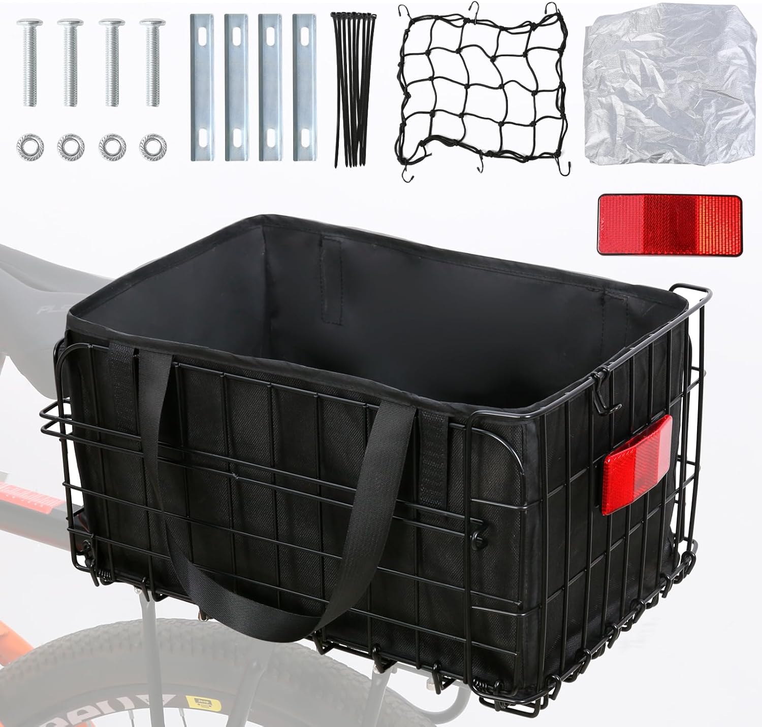Amazon.com : Bike Basket Rear Folding Large Bicycle Rear Basket with ...