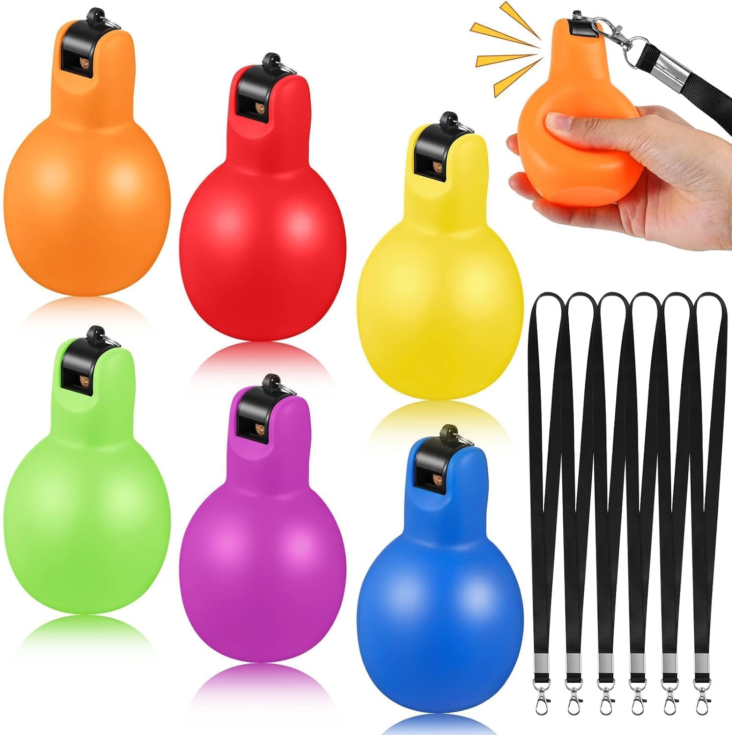 Theaque 6 Pcs Hand Squeeze Whistles with Lanyards Multicolored Coach ...