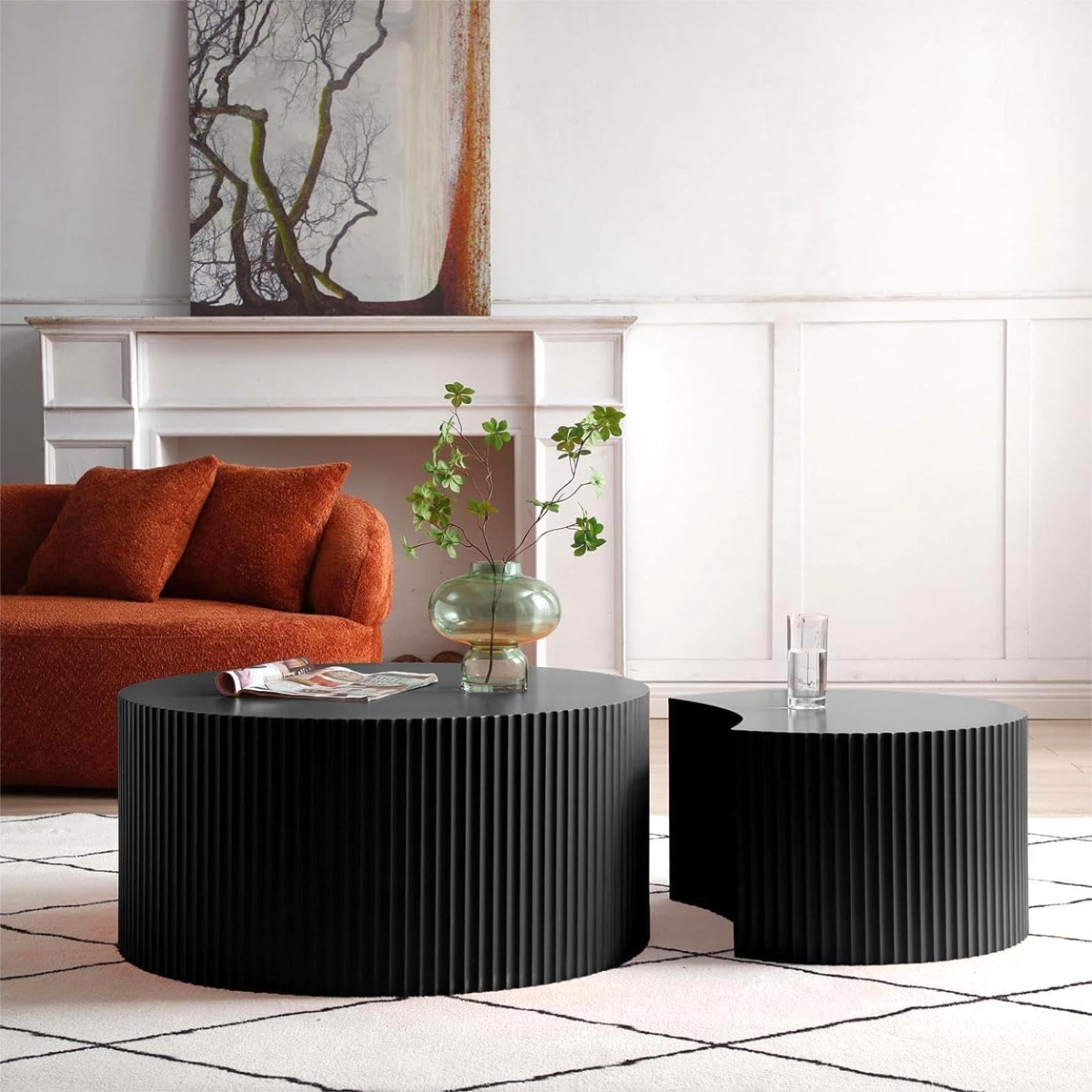 Amazon.com: KEVINSPACE Coffee Table Set of 2 Modern, Wooden Circle End ...