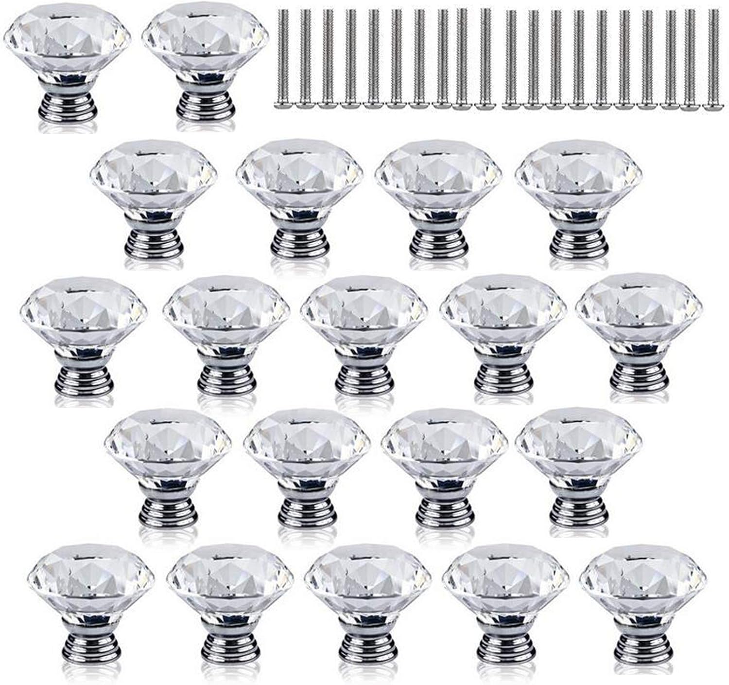 20 Pack Crystal Knobs Round Diamond Shape Handles Cabinet Knobs Clear ...