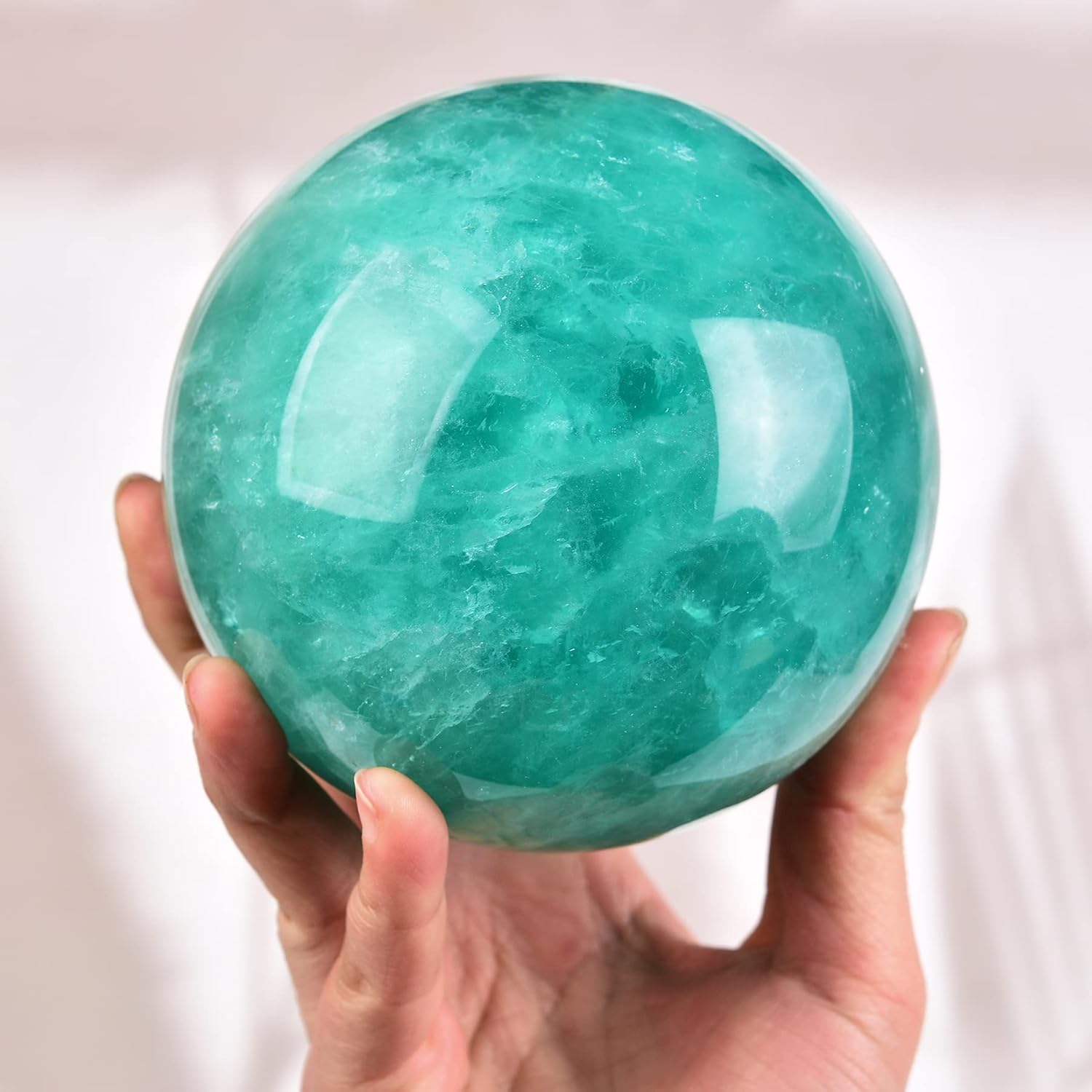 Amazon.com: AMOYSTONE Green Fluorite Ball Divination Sphere with Wood Stand Decorative Ball ...