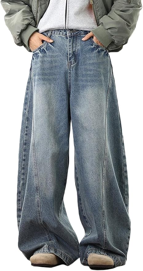 Nutriangee Men's Baggy Wide Leg Barrel Jeans Loose Fit Trendy Cutlass ...