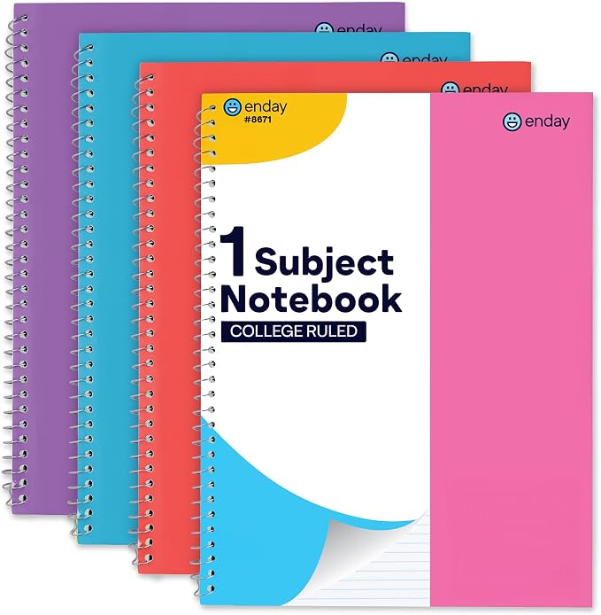 Enday Spiral Notebook College Ruled (4 Pack) Pink, Red, Blue, Purple 1 ...