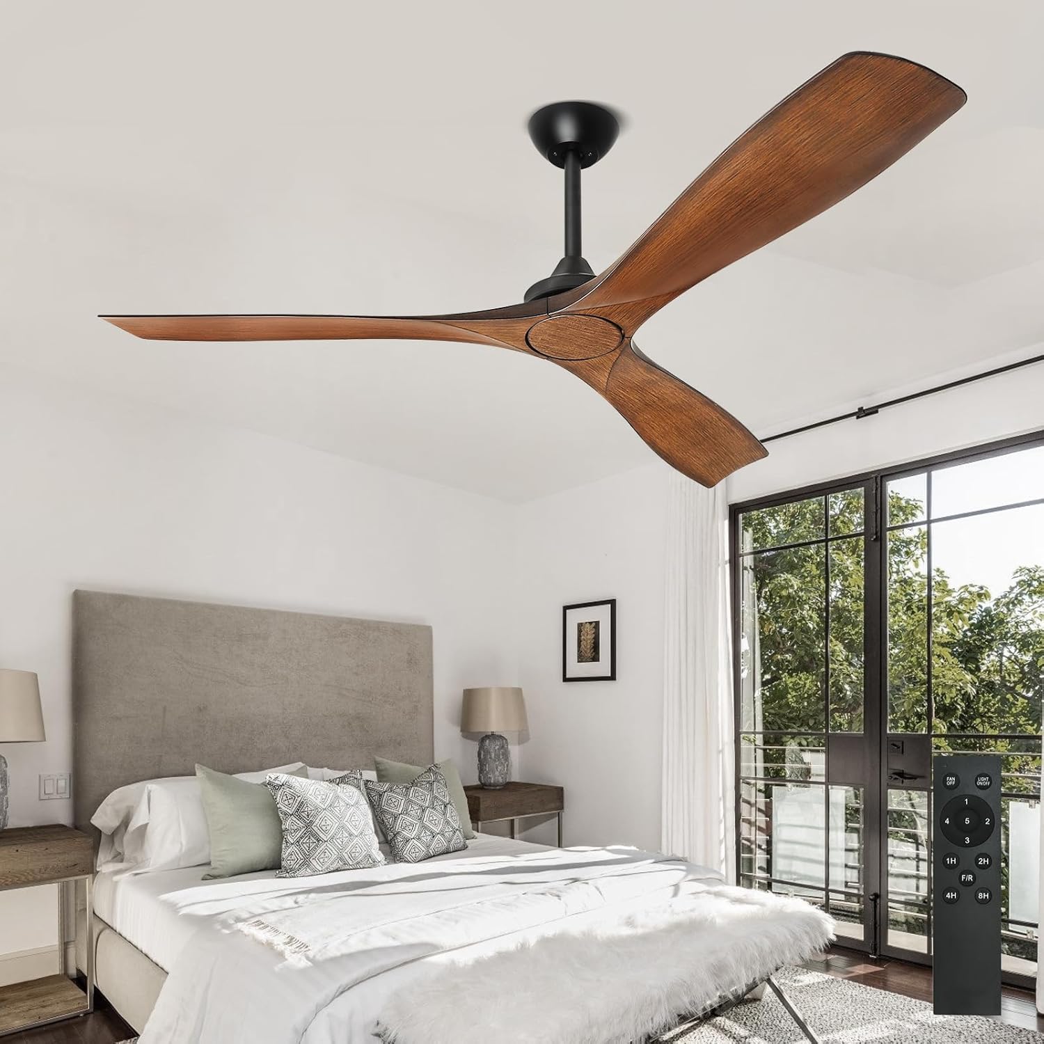 BvenuBigLite 52 Inch Ceiling Fan No Light, 3 Blades Walnut Rustic ...