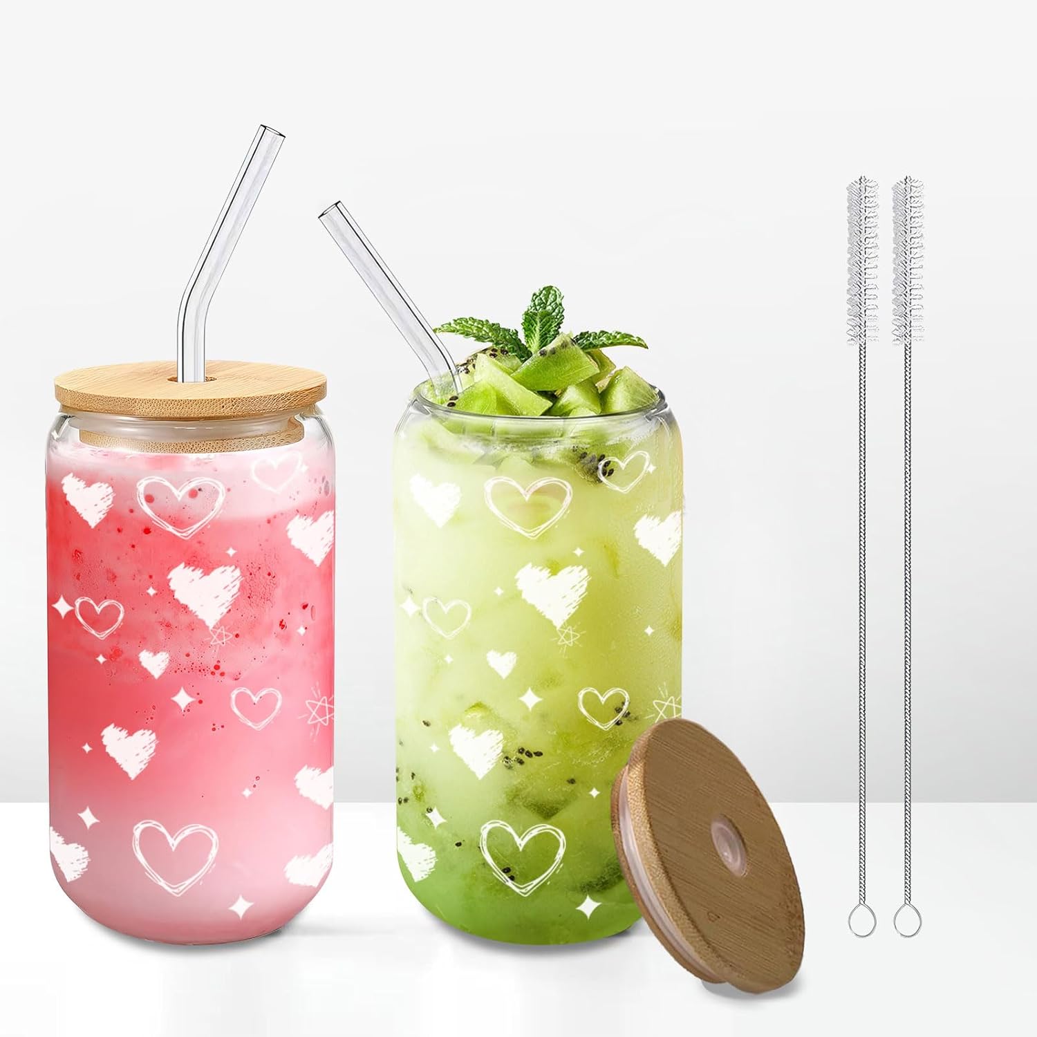 Amazon.com: DAMCONME Glass Cups with Lids and Straws,Iced Coffee Cups ...