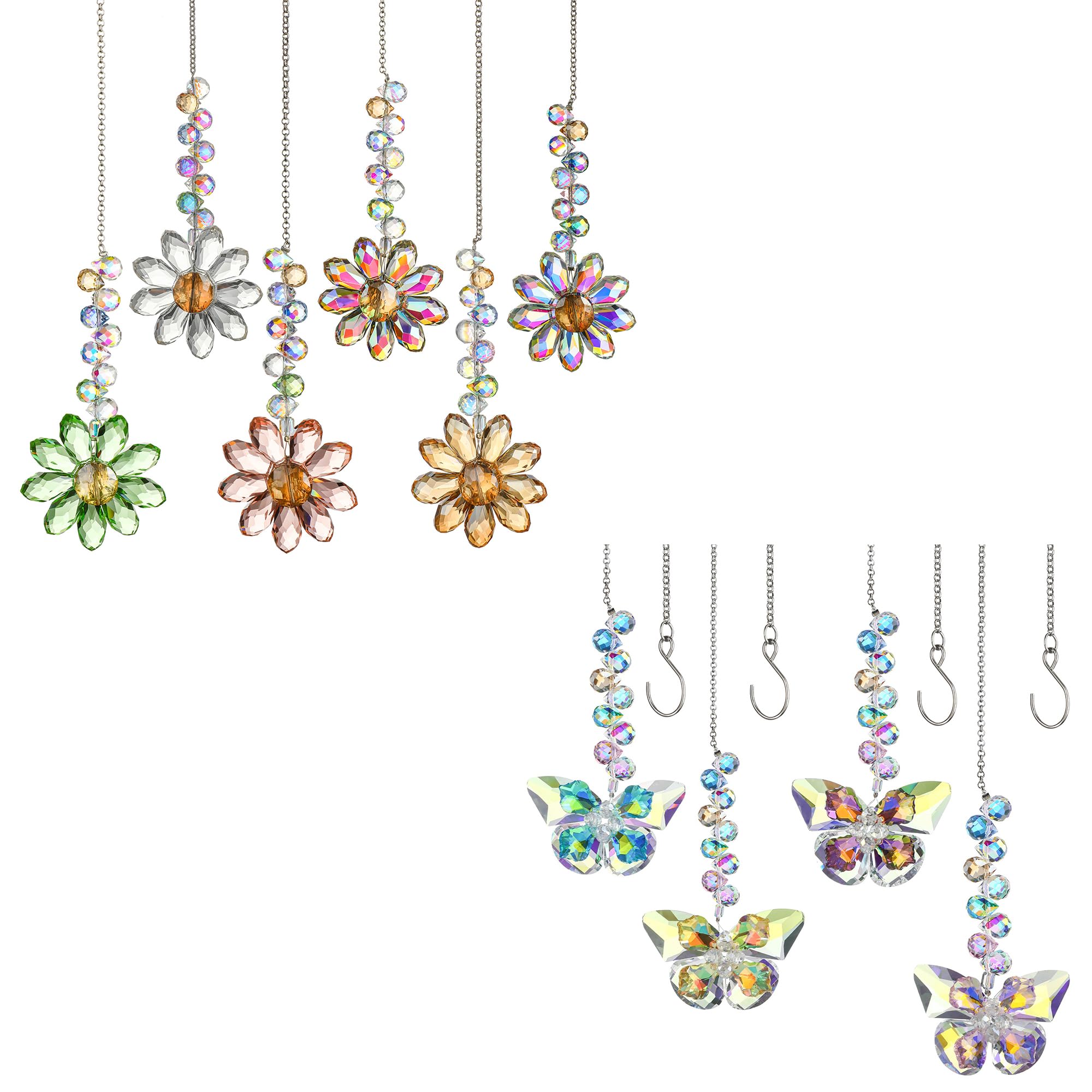 Amazon.com: Set 10 Crystal Sunflower & Butterfly Suncatchers for Window ...