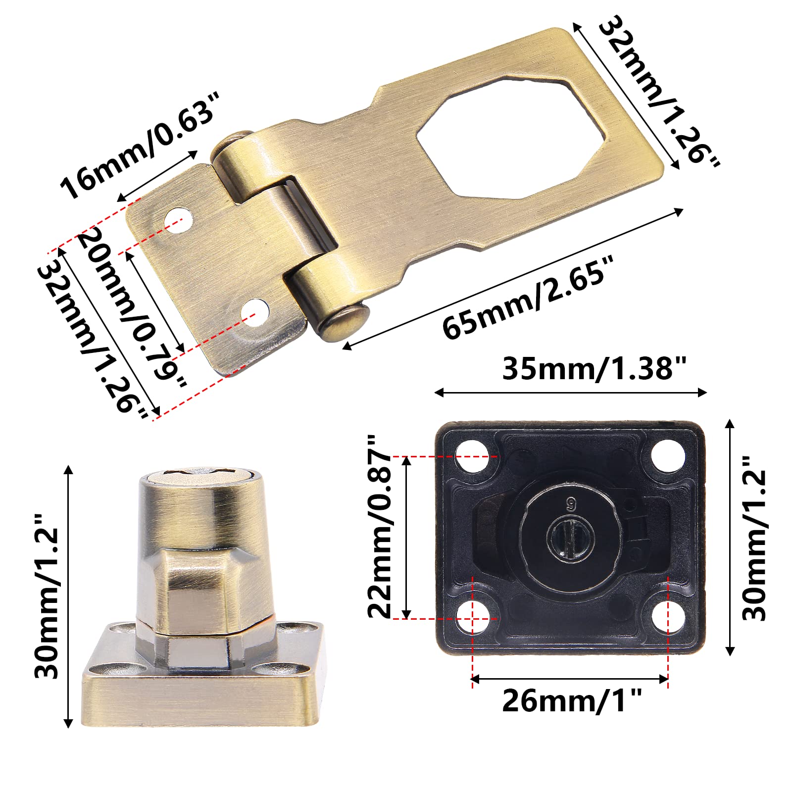 Snapklik.com : Kyuionty 4 Pcs Keyed Hasp Locks 2.5 Inch Twist Knob ...