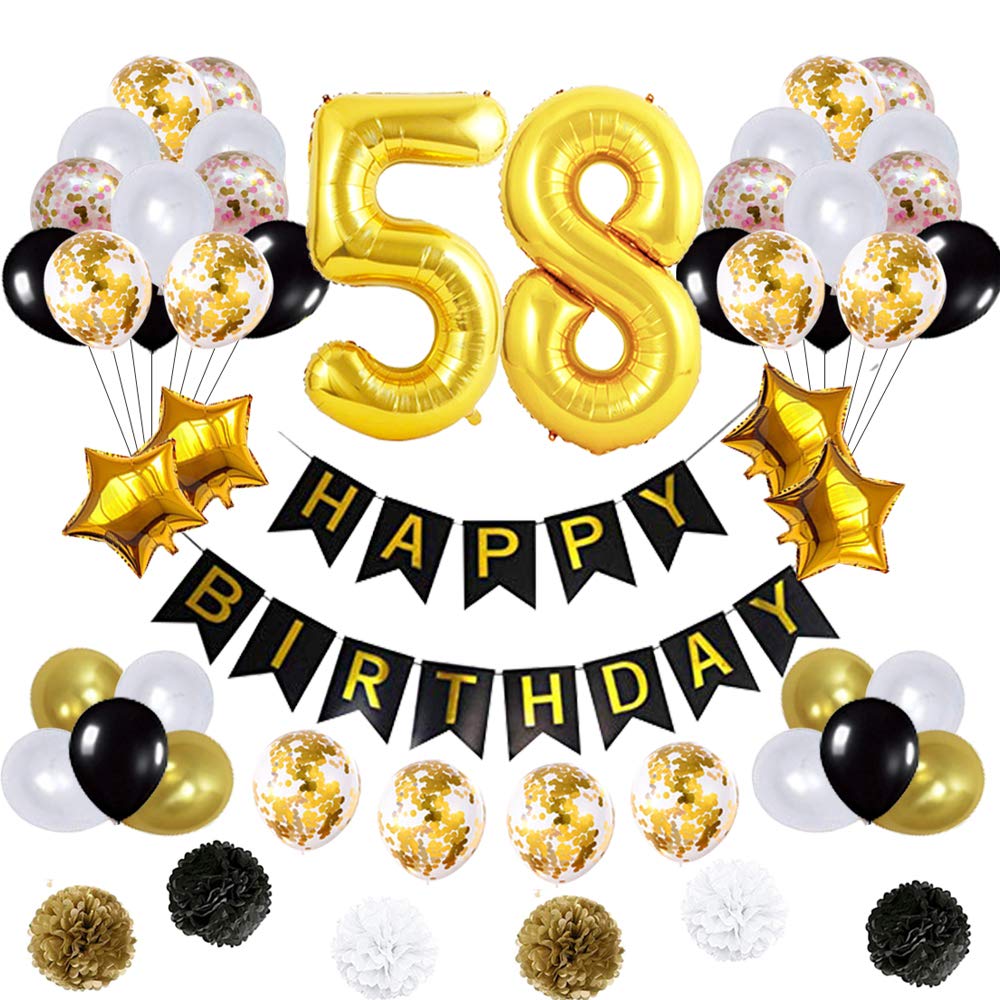 58 Birthday Decorations Ballons Happy Birthday Banner pom pom Flowers ...