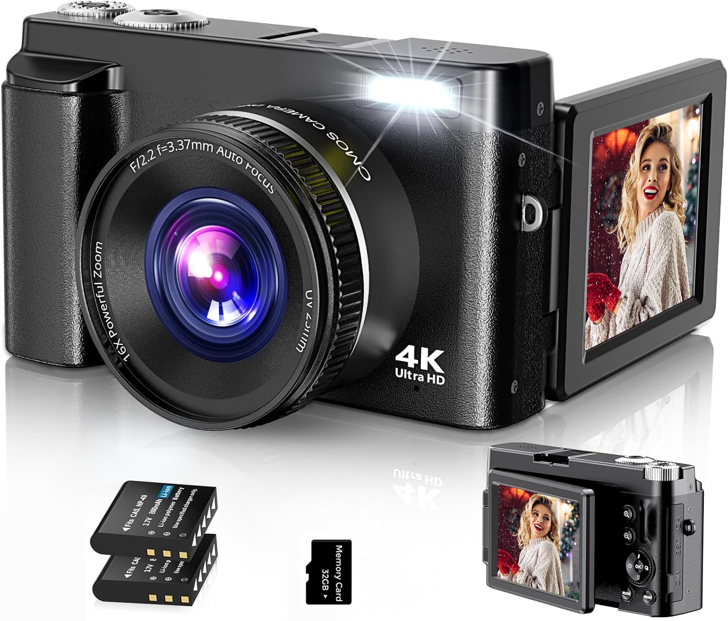Appareil Photo Numérique 4K UHD Autofocus avec Carte 32G, Caméra de ...