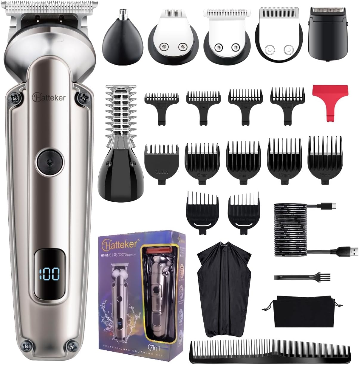 Amazon.com: Hatteker Beard Trimmer for Men, Waterproof Hair Trimmer Electric Razor, Cordless ...
